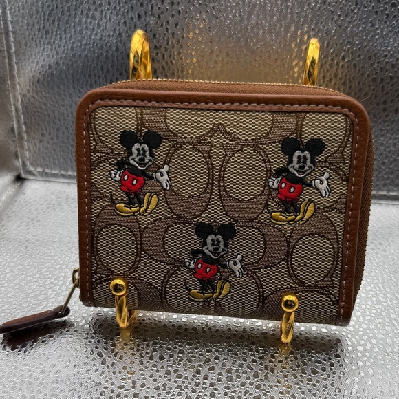 Disney | Bags | Disney X Coach Mickey Mouse Leather Wallet Brown Red ...